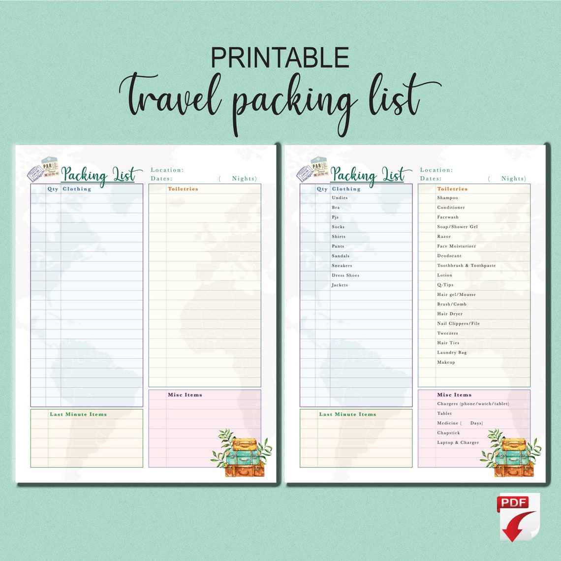 Printable Travel Packing List - Etsy