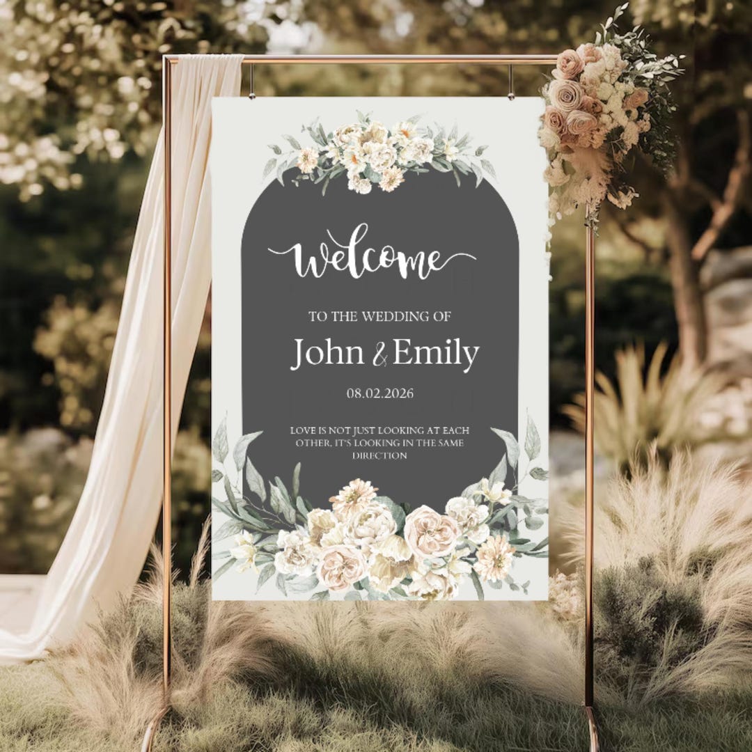 Floral Arch Wedding Sign, Elegant Welcome Poster for Reception ...