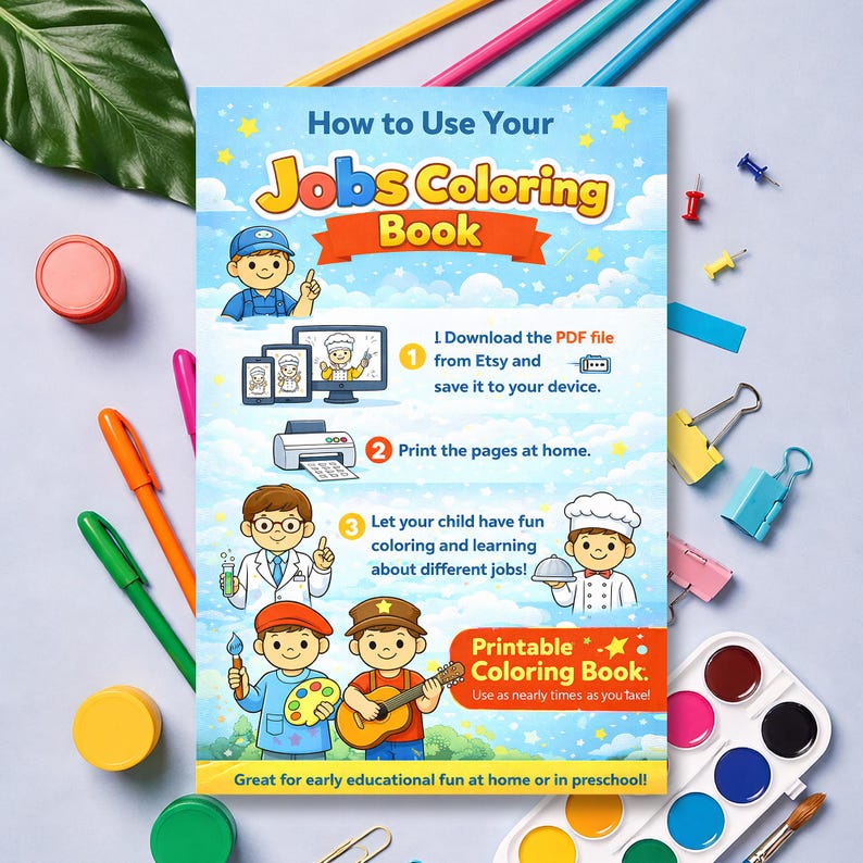 Jobs Coloring Book for Kids, Professions Activity, Preschool Learning ...
