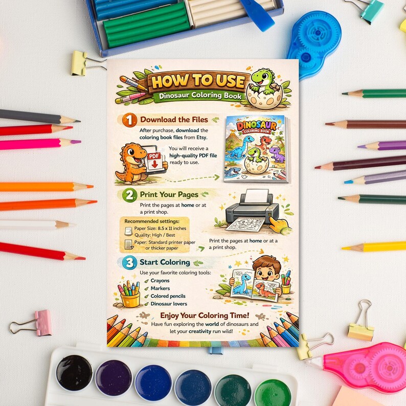 Dinosaur Coloring Book for Kids, Toddler Activity Pages (PDF Download ...