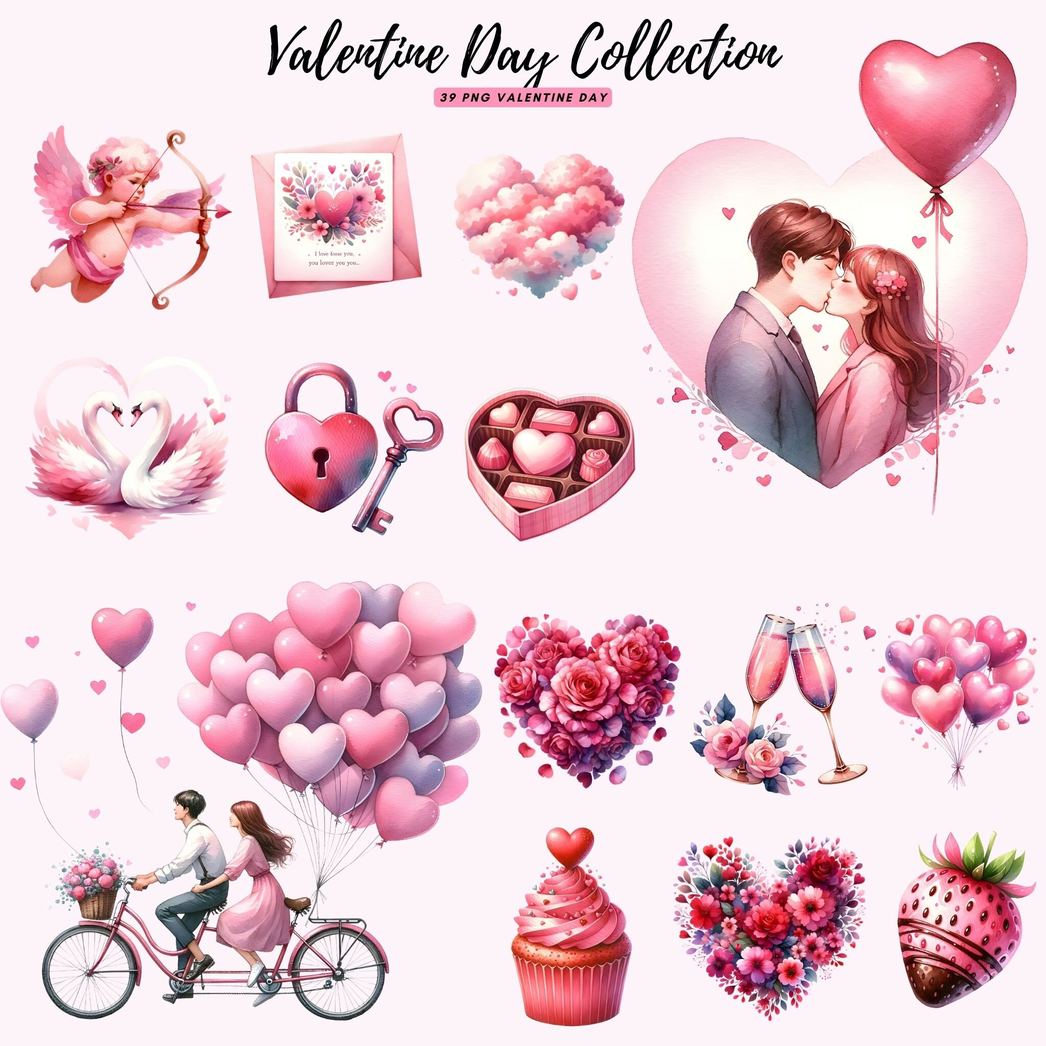 Valentine Day Clipart, Valentine Day Watercolor Clipart, Valentine Day ...