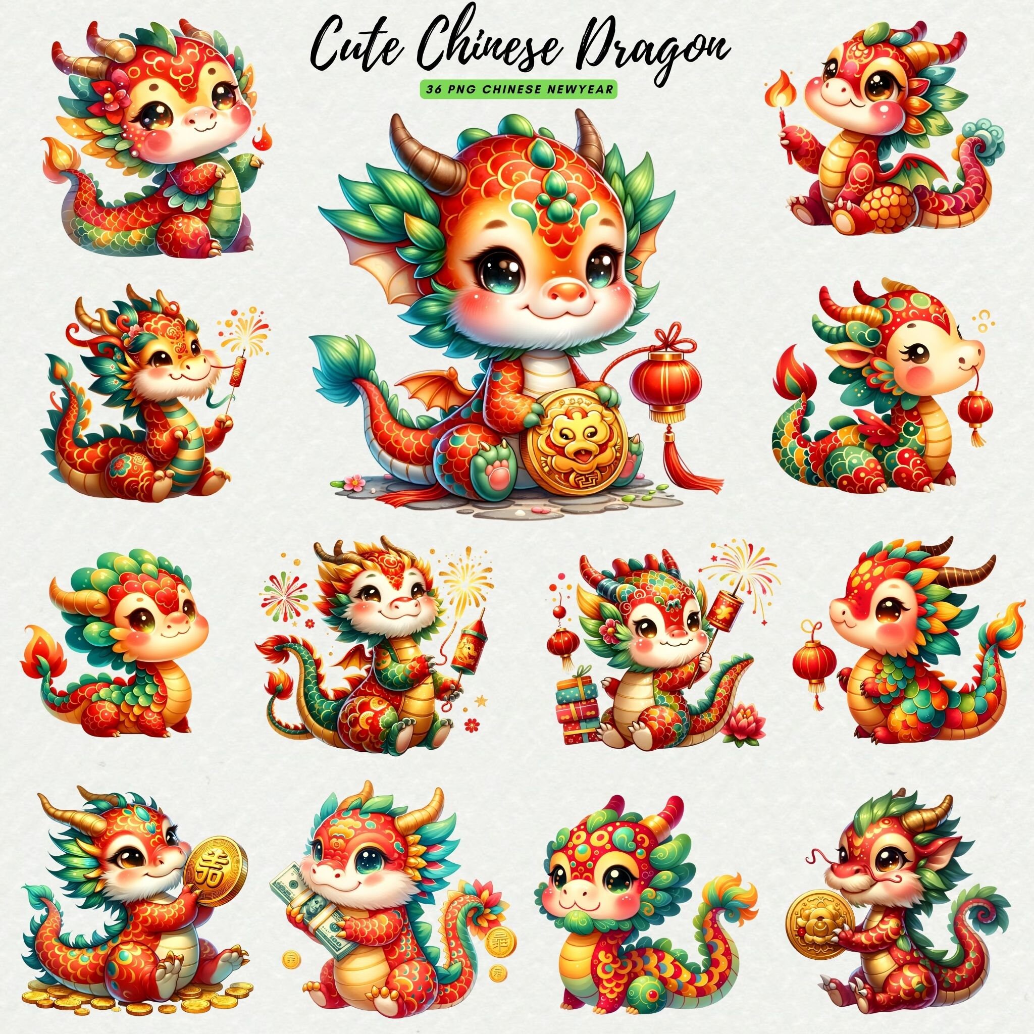 2024 Cute Dragon Clipart, Chinese New Year Watercolor Clipart, Baby ...