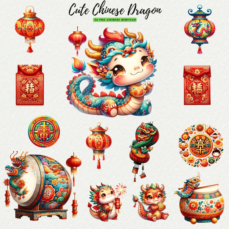2024 Cute Dragon Clipart, Chinese New Year Watercolor Clipart, Baby ...