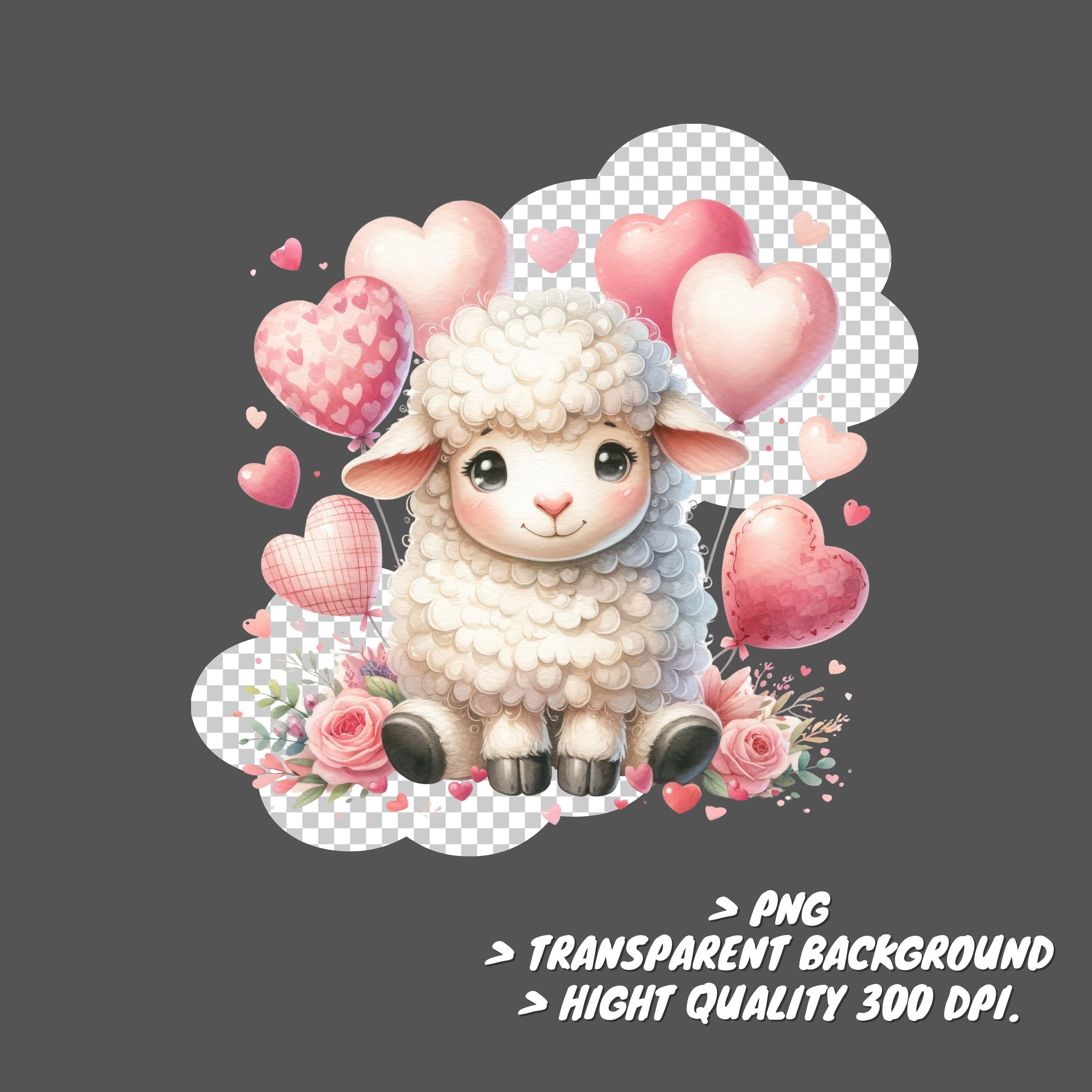 Cute Valentine Sheep Clipart, Valentine Watercolor Clipart, Baby Sheep ...
