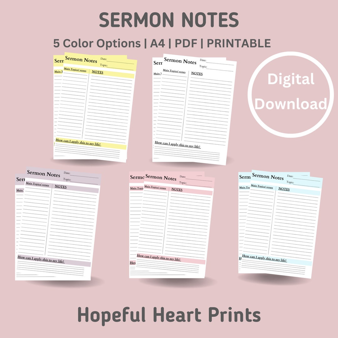 Printable Sermon Notes Church Christian Notes A4 Printable Women Study ...