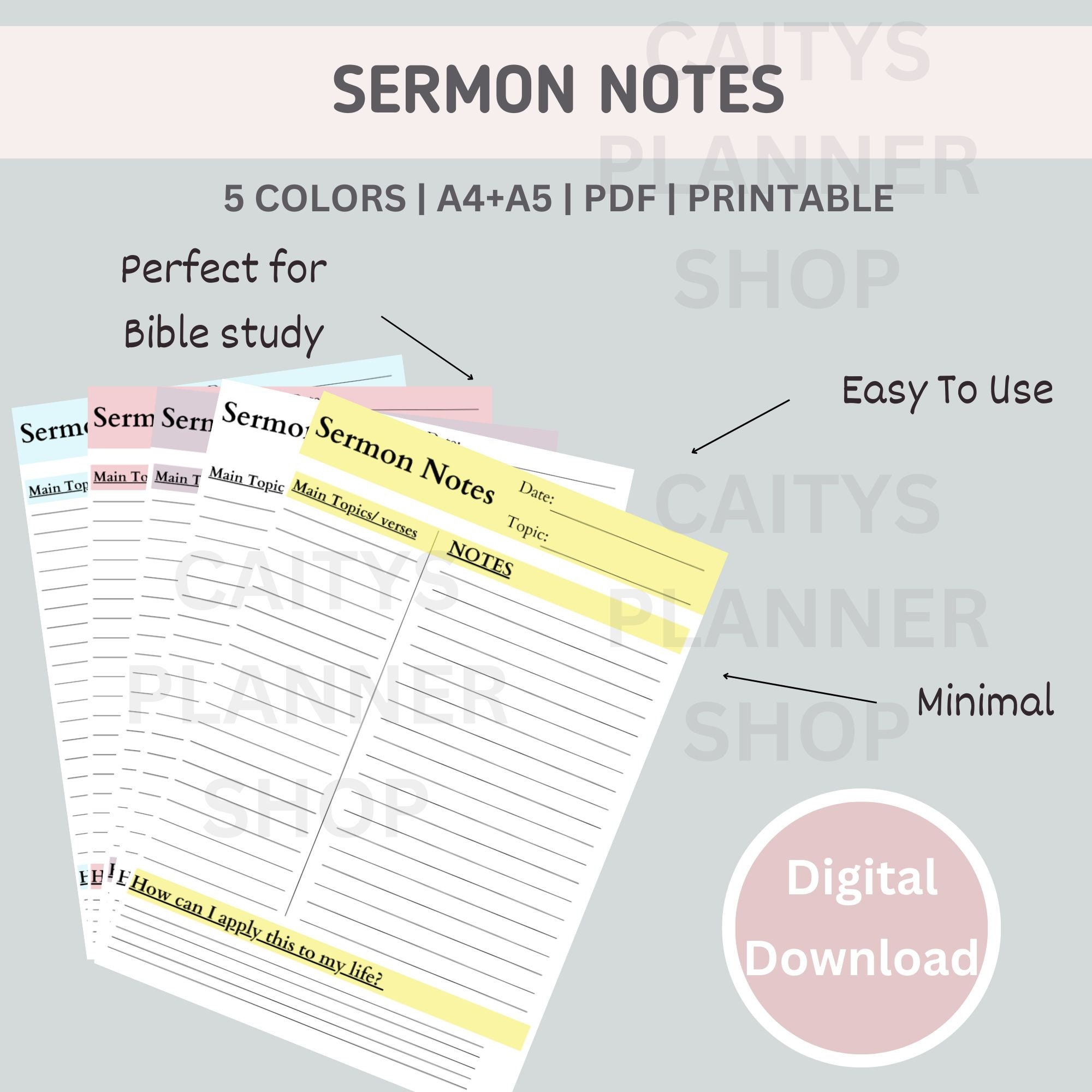 Printable Sermon Notes Church Christian Notes A4 Printable Women Study ...