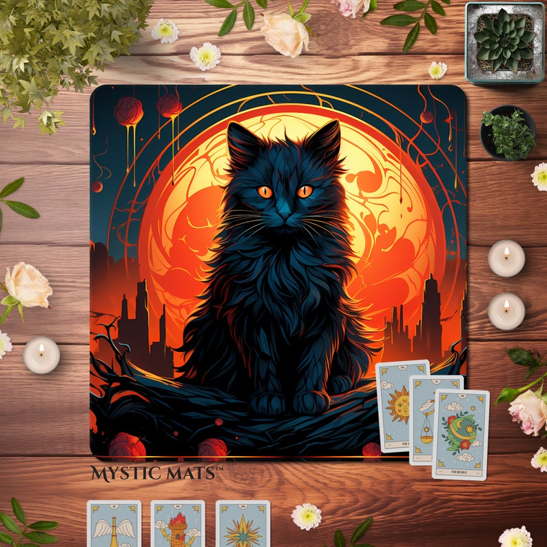 Black Cat Tarot Cloth, Dark Academia Tarot Reading Cloth, Gothic Altar ...