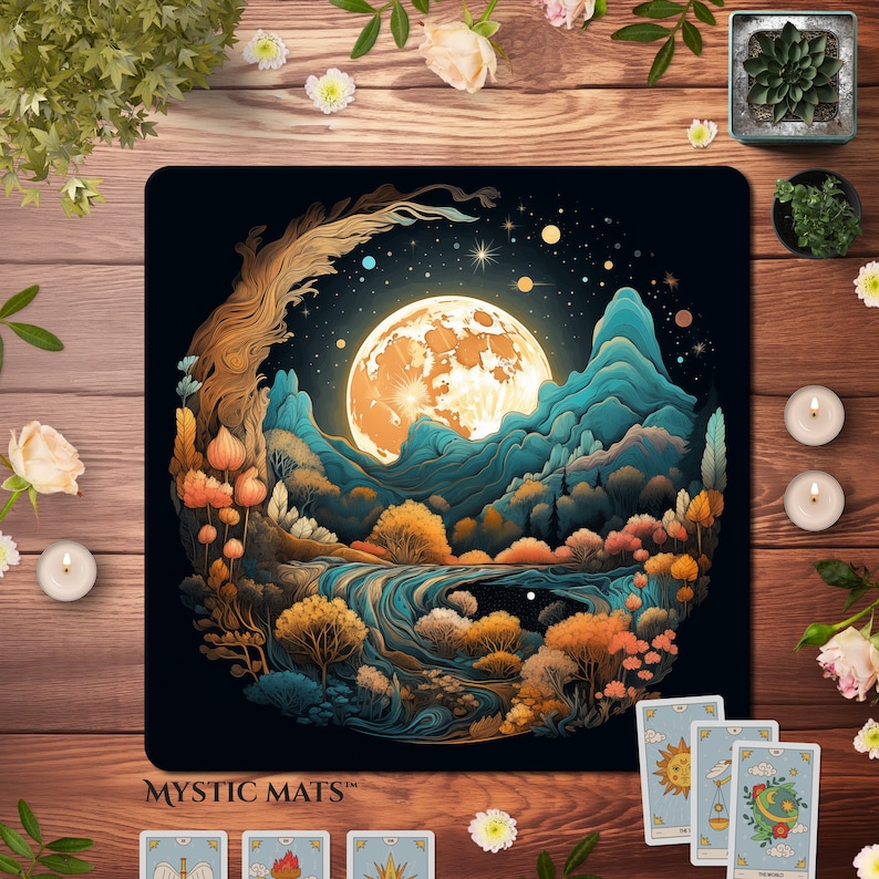 Full Moon Non-slip Tarot Reading Cloth, Gothic Oracle Lenormand Card ...