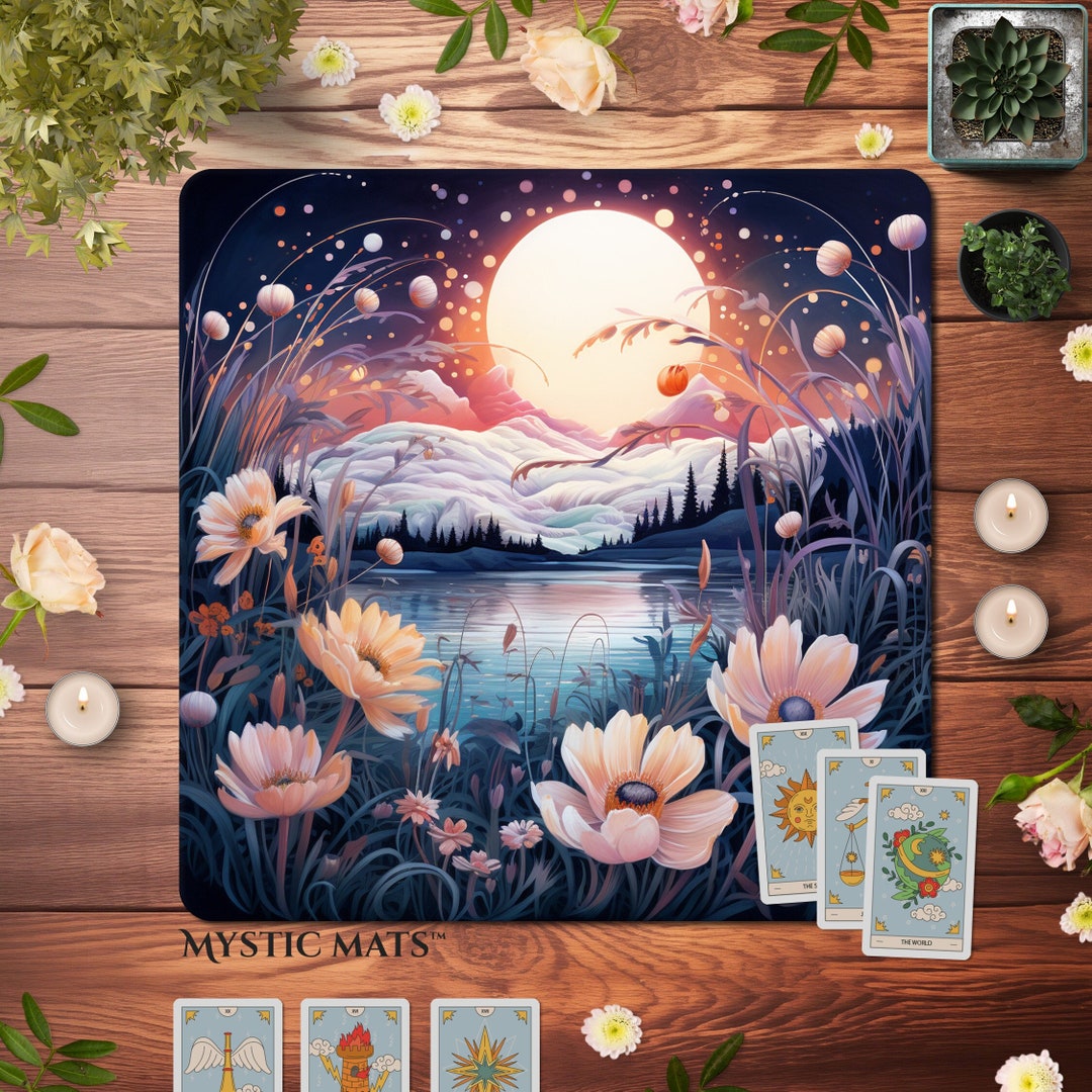 Floral Tarot Cloth, Tarot Reading Cloth, Full Moon Altar Cloth, Dark ...