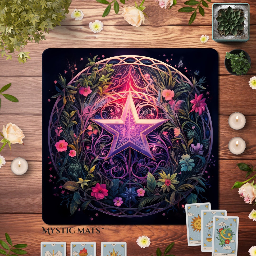 Pink Pentagram Star Non-slip Tarot Reading Cloth, Gothic Neon Glow ...