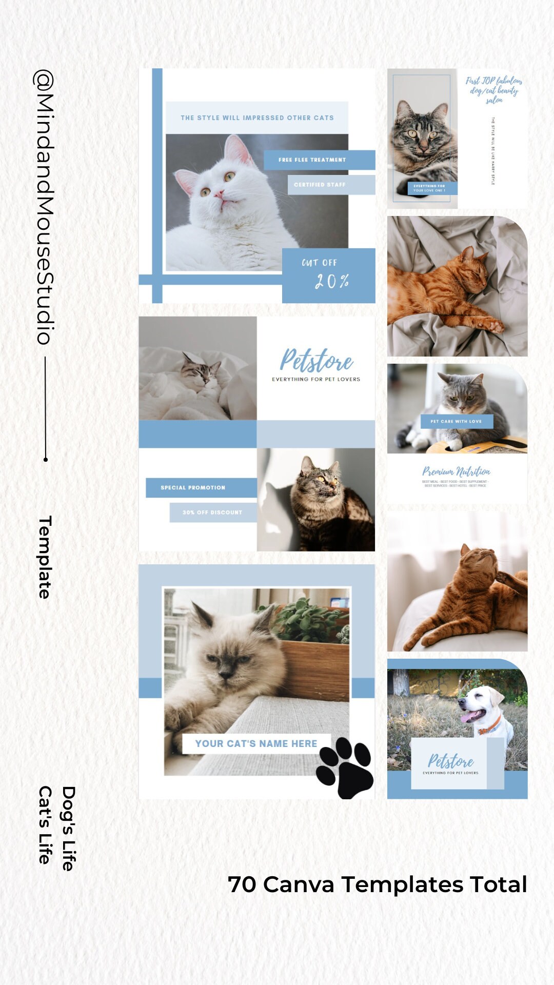 70 SIMPLE Cat Dog Templates, Pet Cute Post Templates Canva, Instagram ...