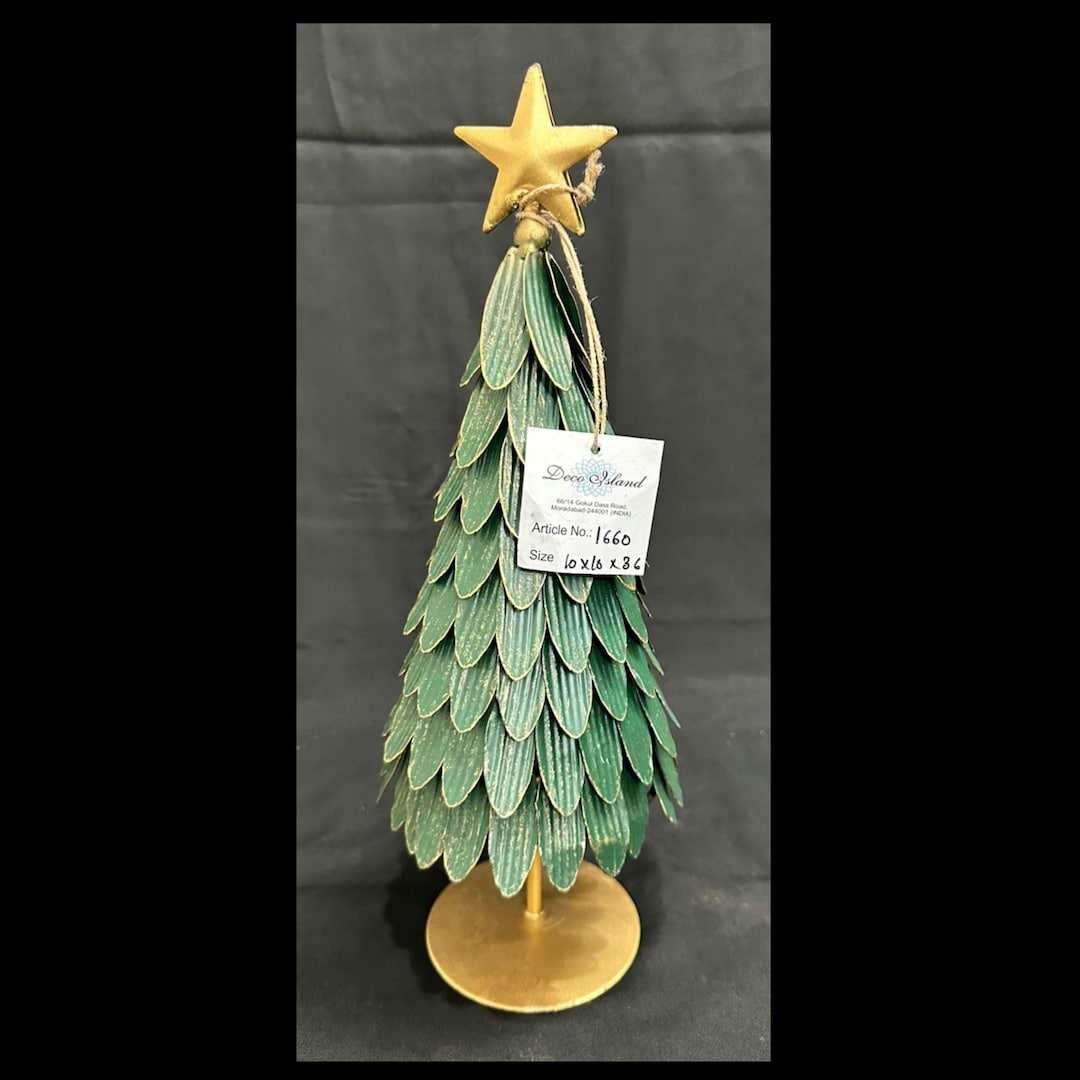 Rustic Metal Christmas Tree Decor, Vintage Green Tabletop Christmas ...