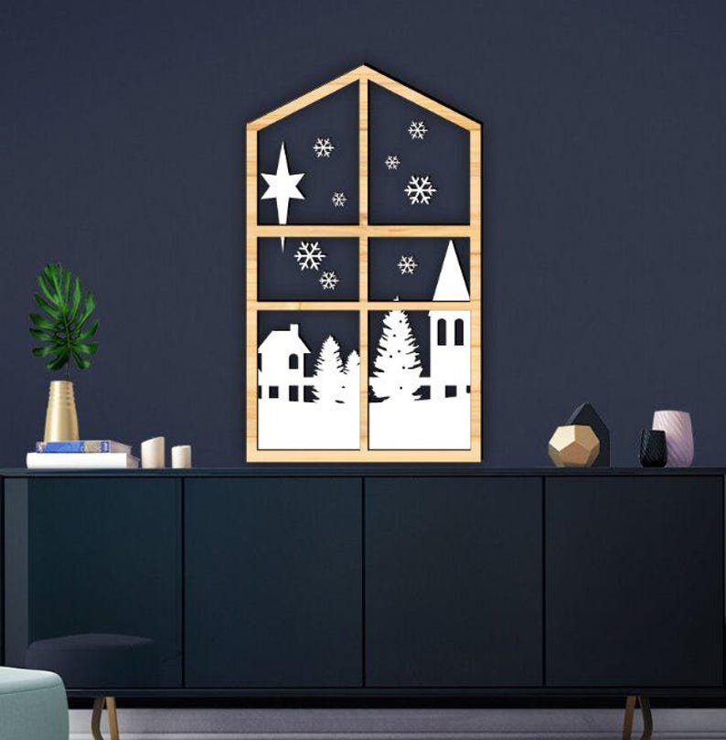 Christmas Window Scene SVG Laser Cut Files Christmas Scene Silhouette ...