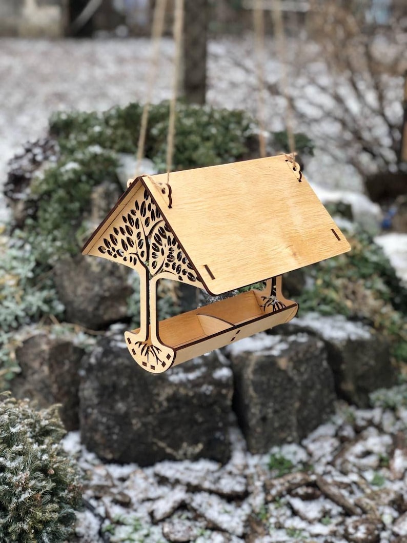 Laser Cut Svg File Wooden Bird Feeder Birdhouse Dxf Cnc Vector Pattern ...