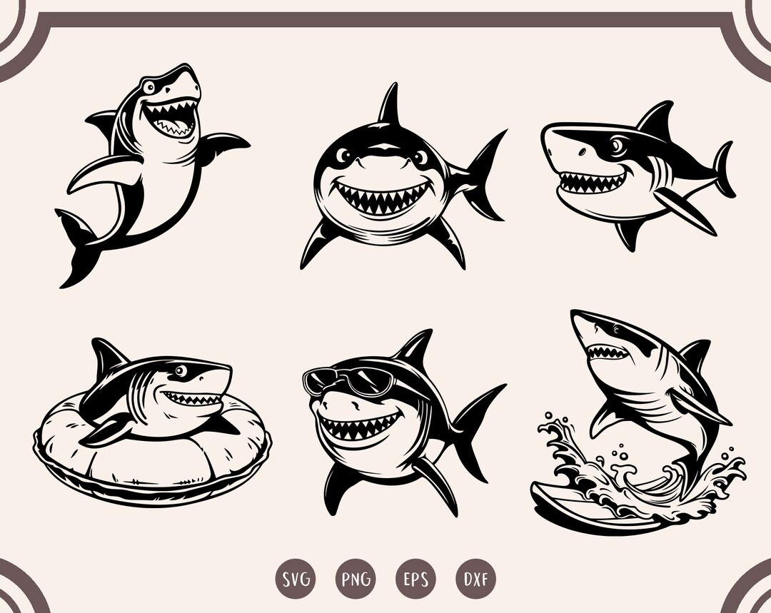 Cute Shark Svg Bundle, Funny Shark Svg, Shark Clipart, Shark With ...