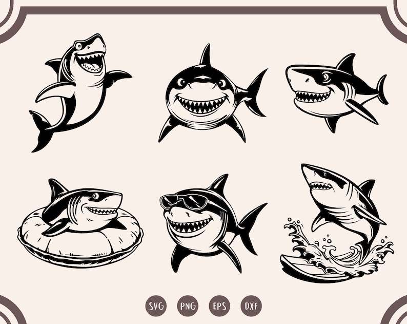 Cute Shark Svg Bundle, Funny Shark Svg, Shark Clipart, Shark With ...