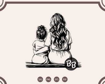Mother Daughter Line Art SVG: Mom and Child Illustration (digital Files ...