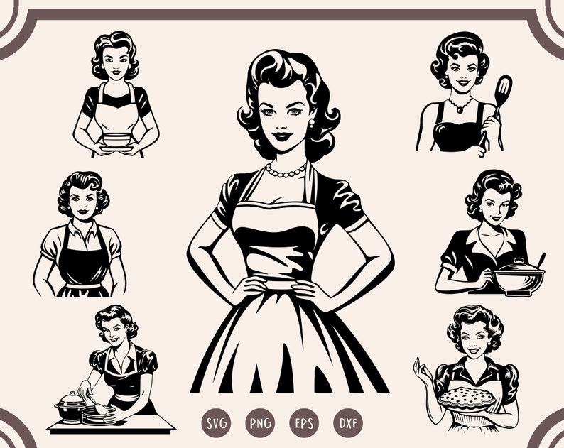 Retro Women Svg Bundle, Retro Housewife Svg, Homemaker Women Svg, 60s ...