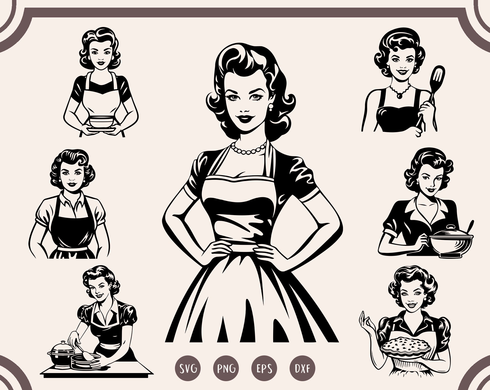 Retro Women Svg Bundle, Retro Housewife Svg, Homemaker Women Svg, 60s ...