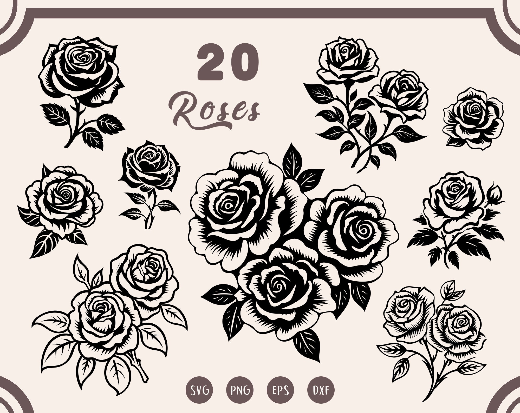 Rose Svg Bundle, Rose Svg, Rose Clipart, Rose Svg, Flower Svg, Flower ...
