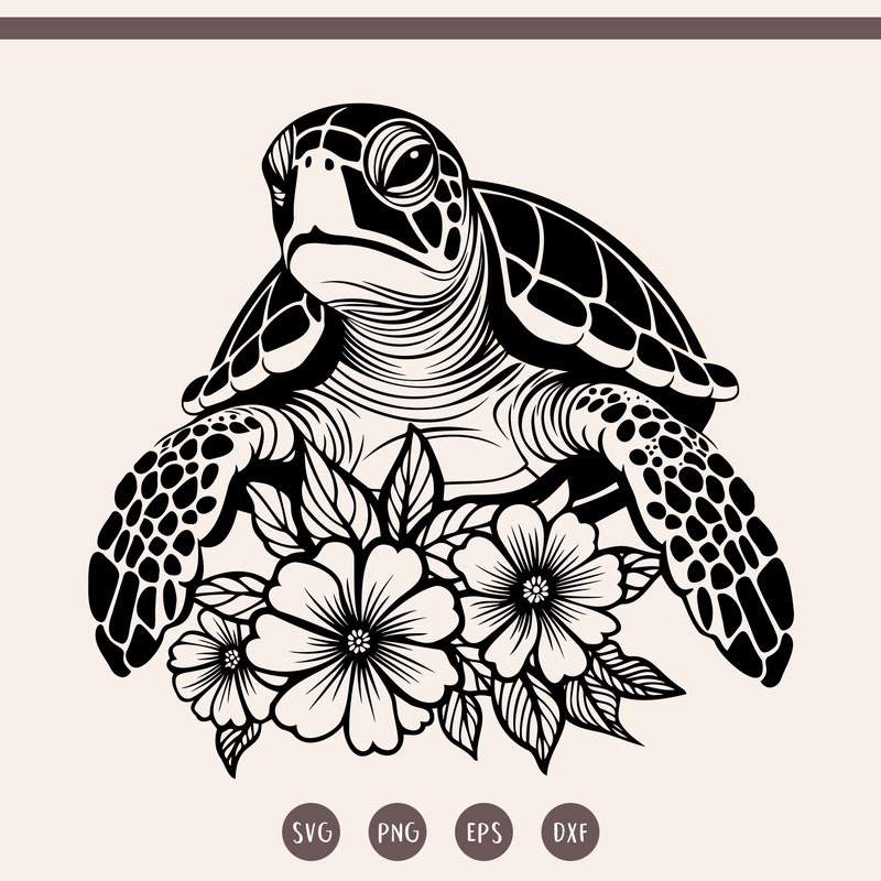 Sea Turtle With Flowers Svg - Etsy