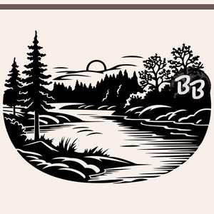 River Scene Svg Bundle, Lake Forest Clipart, River Landscape, River ...