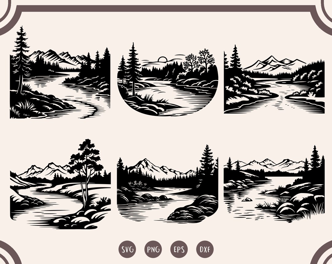 River Scene Svg Bundle, Lake Forest Clipart, River Landscape, River ...