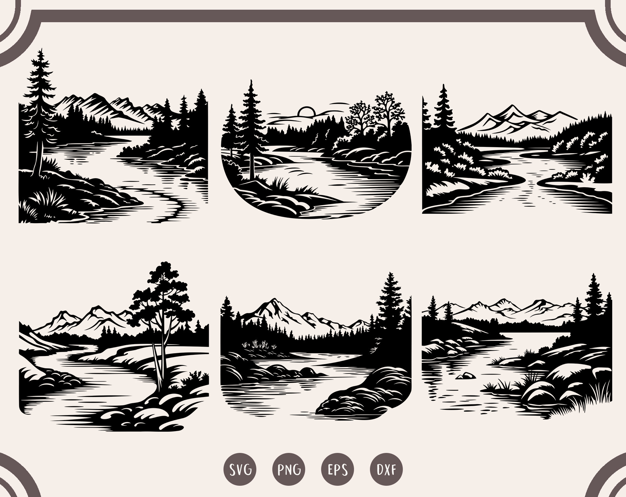 River Scene Svg Bundle, Lake Forest Clipart, River Landscape, River ...