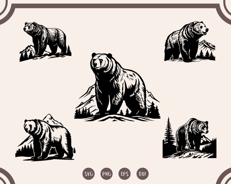 Bear With Mountains Svg Bundle, Bear Svg, Bear Head Svg, Png - Etsy