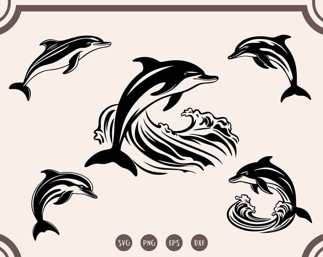 Dolphin Bundle Svg, Dolphin With Wave Svg, Dolphin Cut File, Dolphin ...