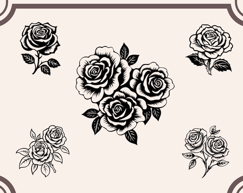 Rose Svg Bundle, Rose Svg, Rose Clipart, Rose Svg, Flower Svg, Flower ...