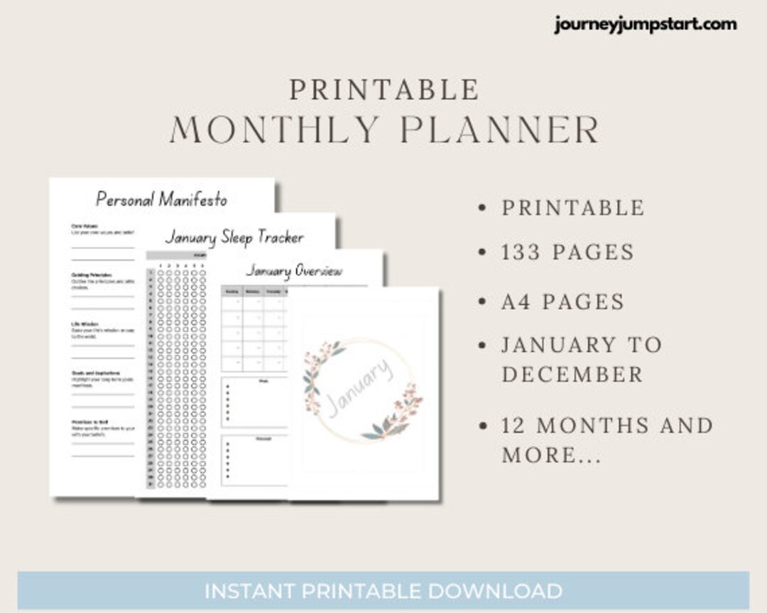 Balanced Life Diary - Monthly Printable Planner - Etsy