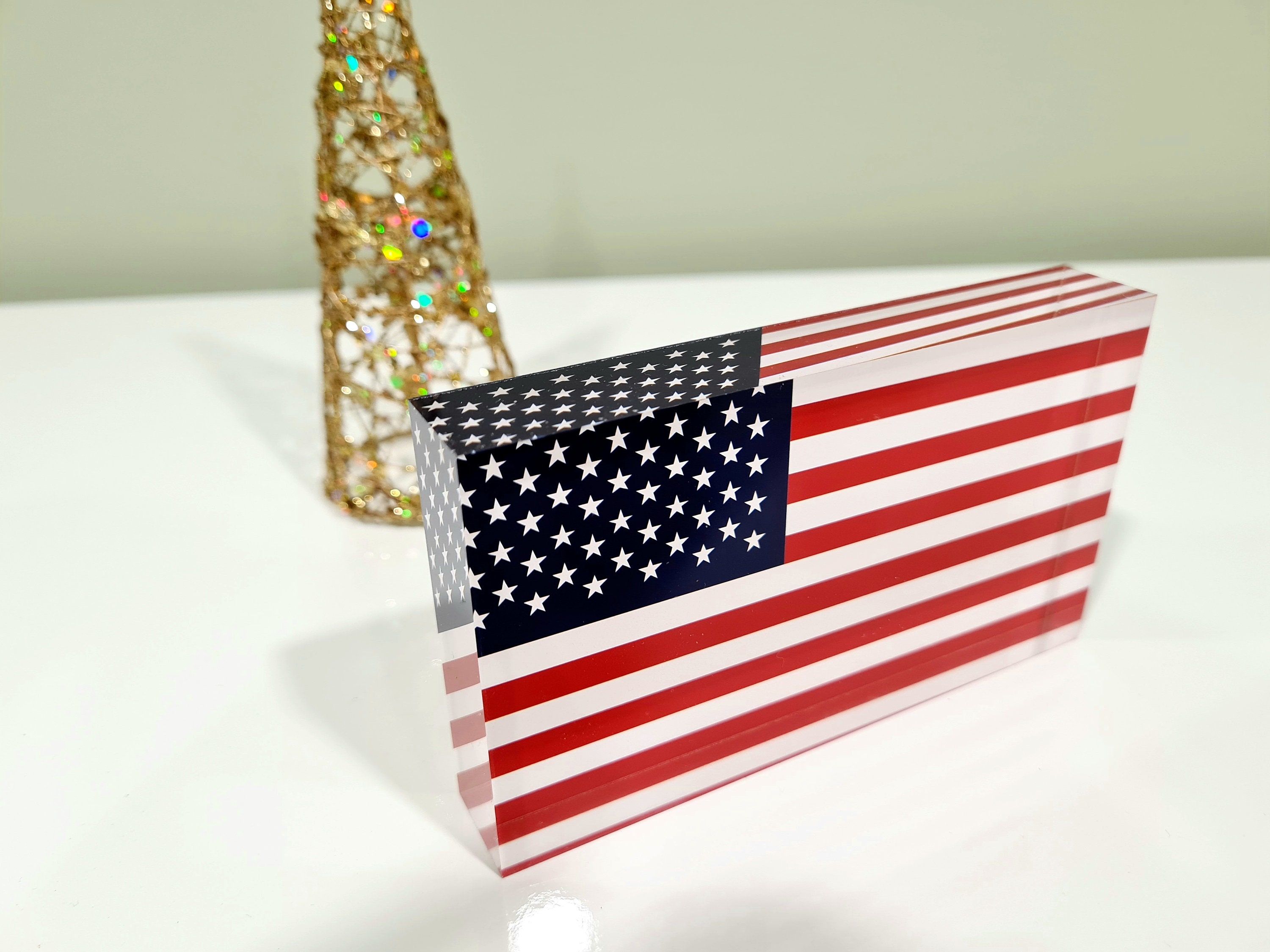 American Flag Printed on Acrylic Block, Crystal Clear Diamond Polishing ...