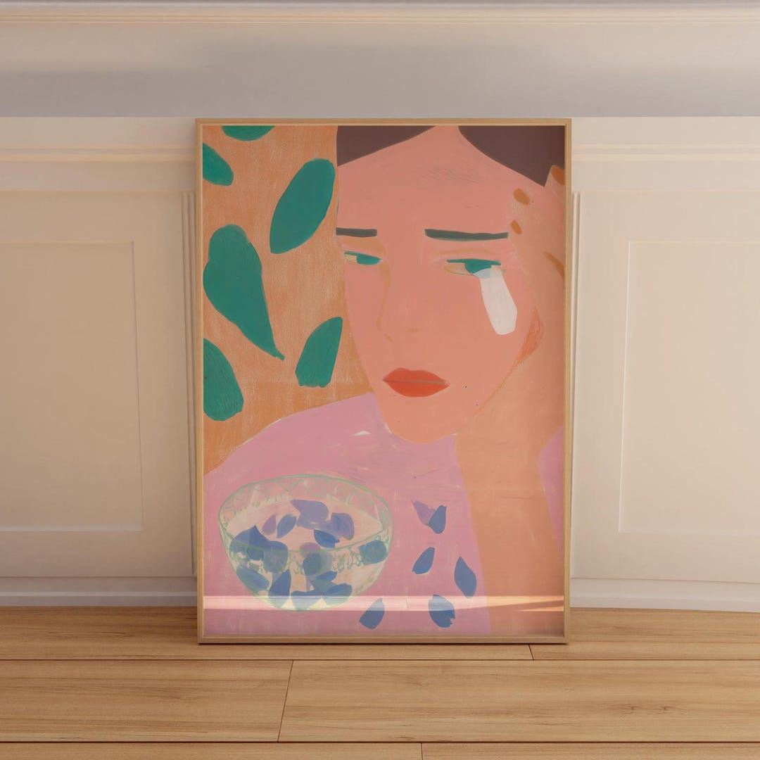 Crying Woman Wall Art Print, Emotional Healing Art, Modern Portrait ...
