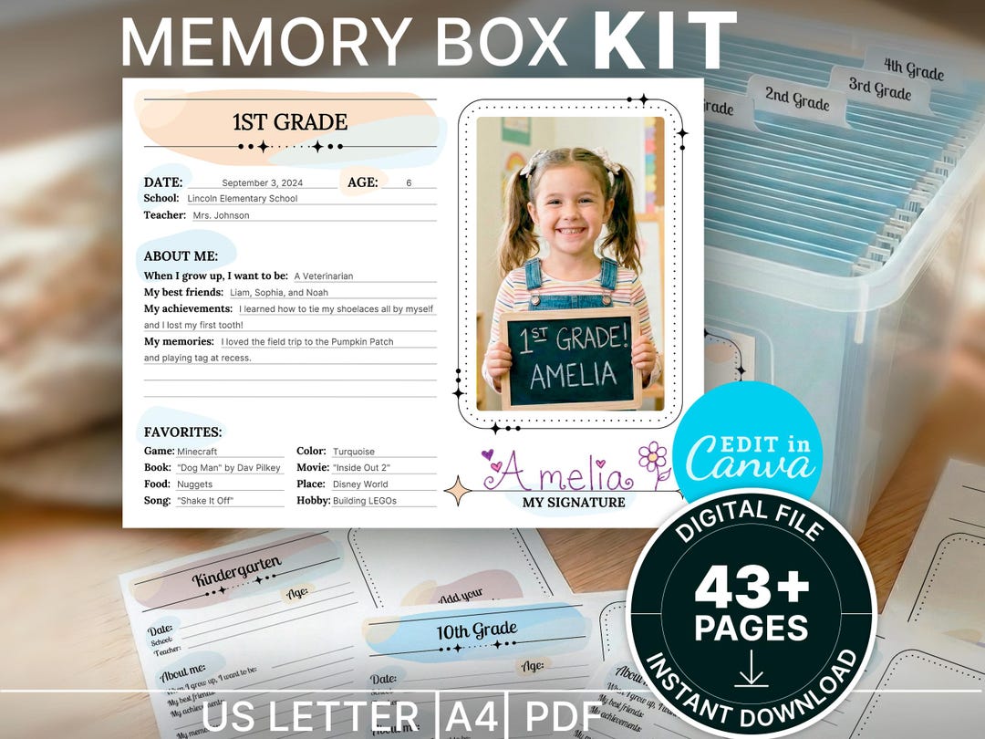 School Memory Box Printable, Milestone Tote Labels, School Keepsake Box ...