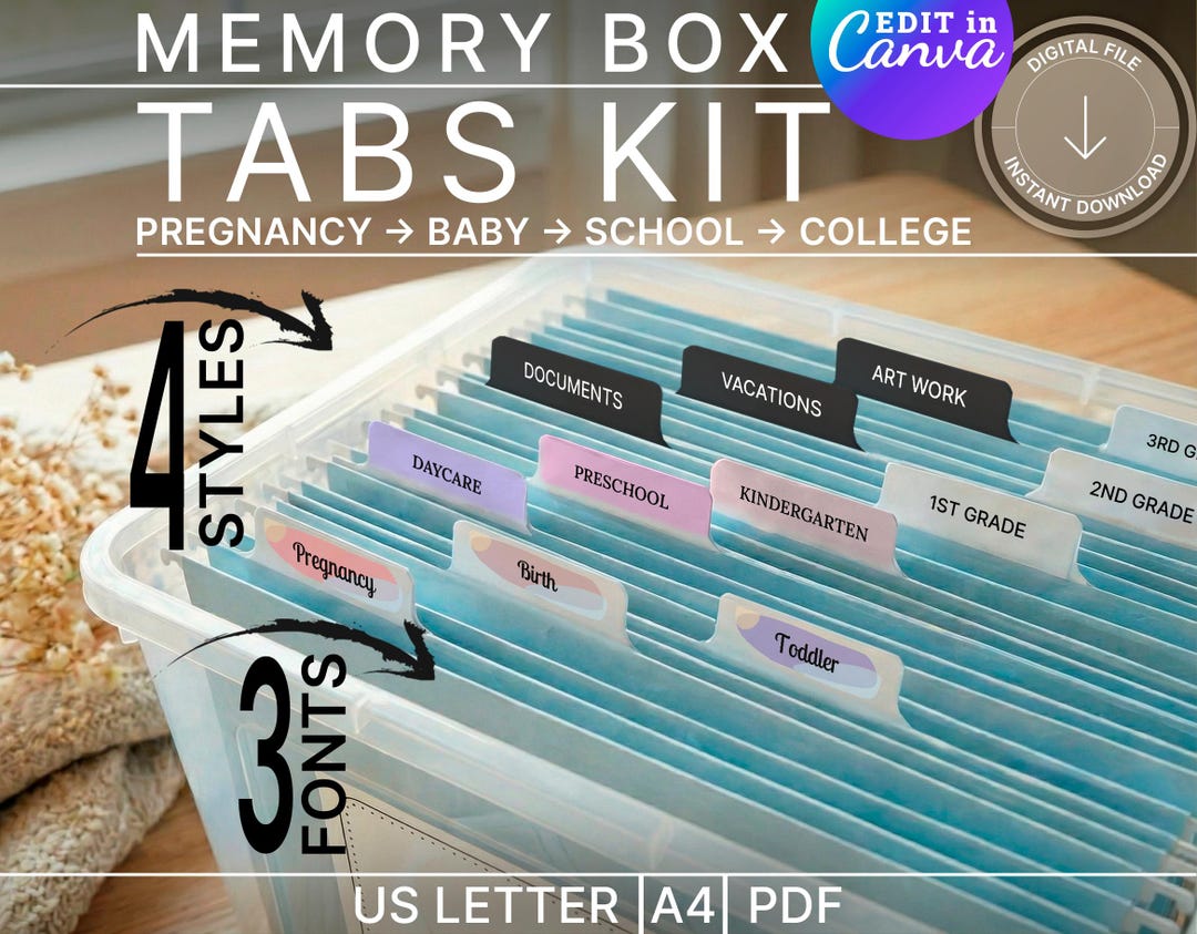 Printable Memory Box Tabs & File Dividers | DIY School Milestone Tote ...