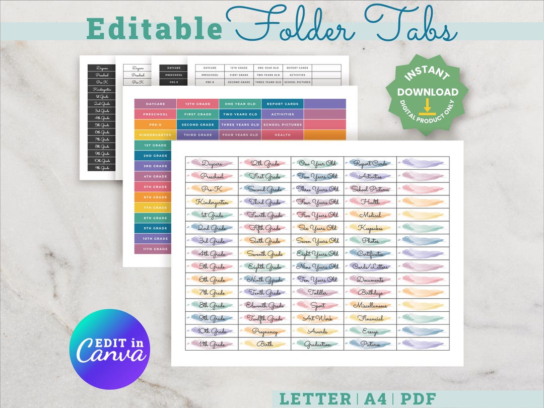 Editable Memory Box Tabs, Printable Folder Tabs, Filing System, File ...
