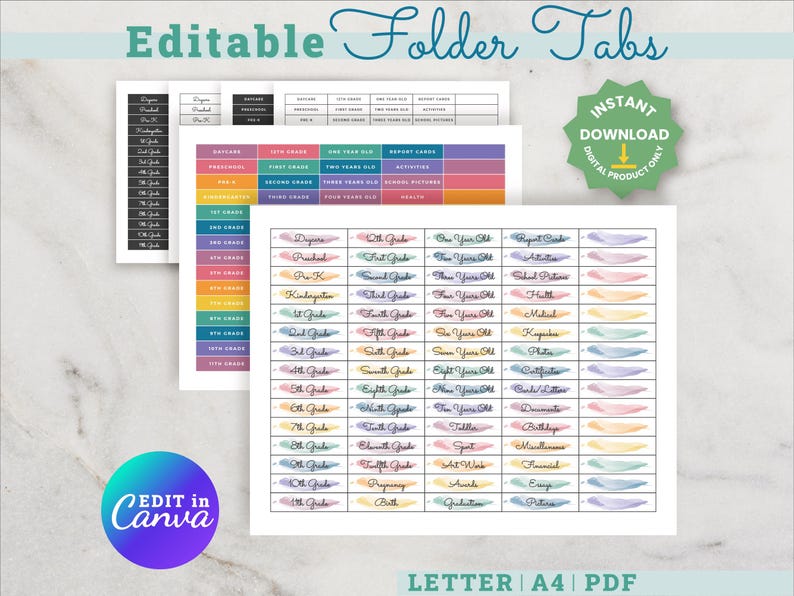 Editable Memory Box Tabs, Printable Folder Tabs, Filing System, File Box, File Dividers, Folder ...