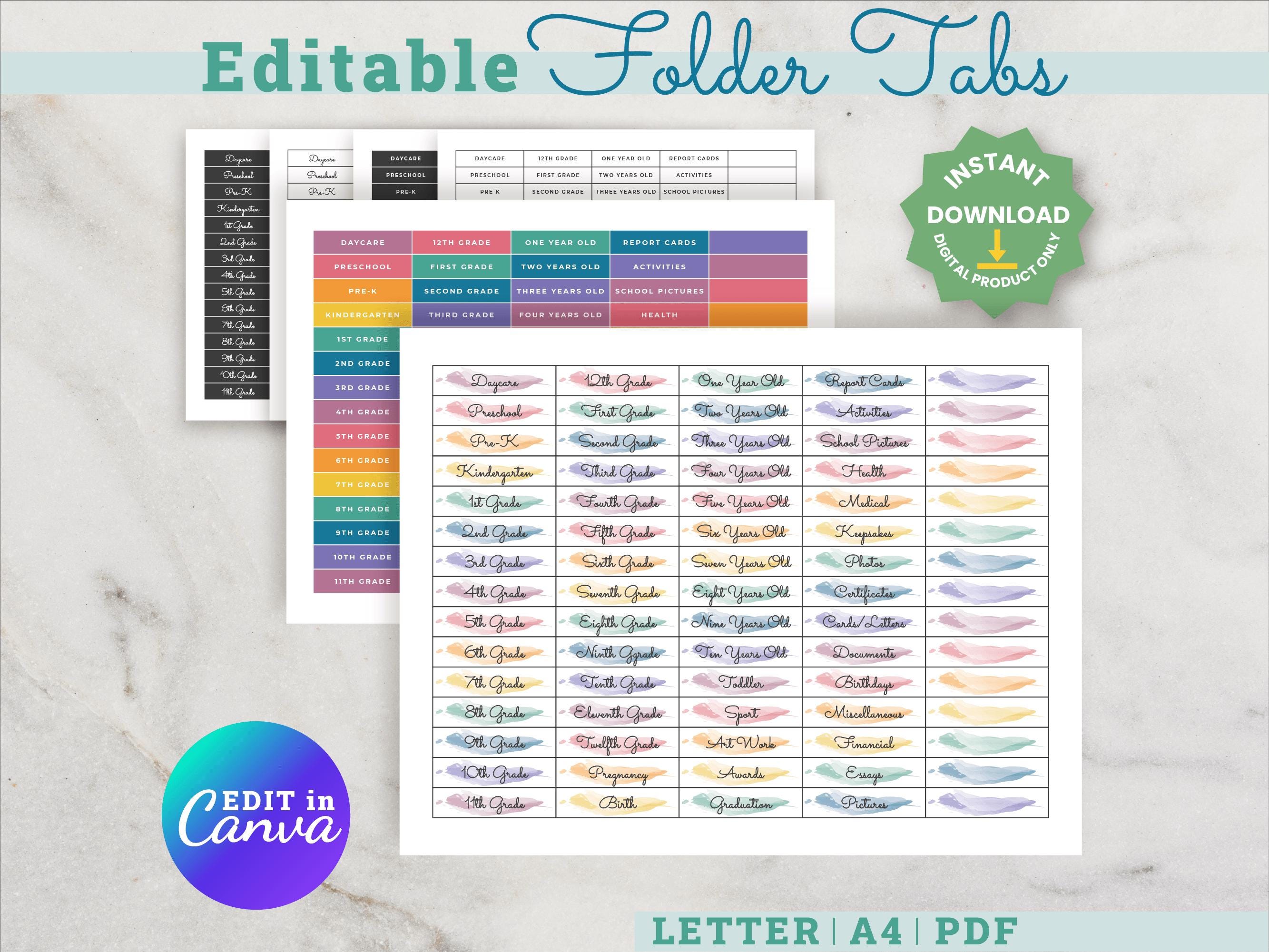 Editable Memory Box Tabs, Printable Folder Tabs, Filing System, File ...