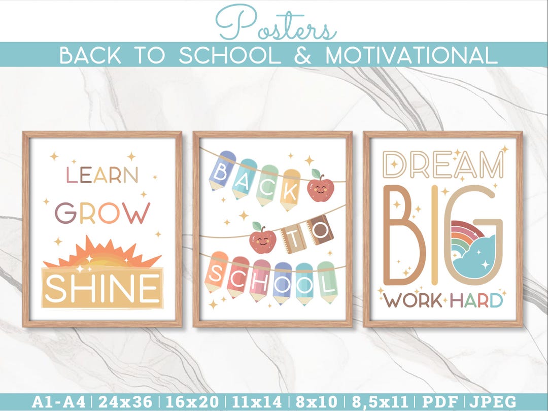 Back to School Poster Set: Dream Big Work Hard, Learn Grow Shine ...