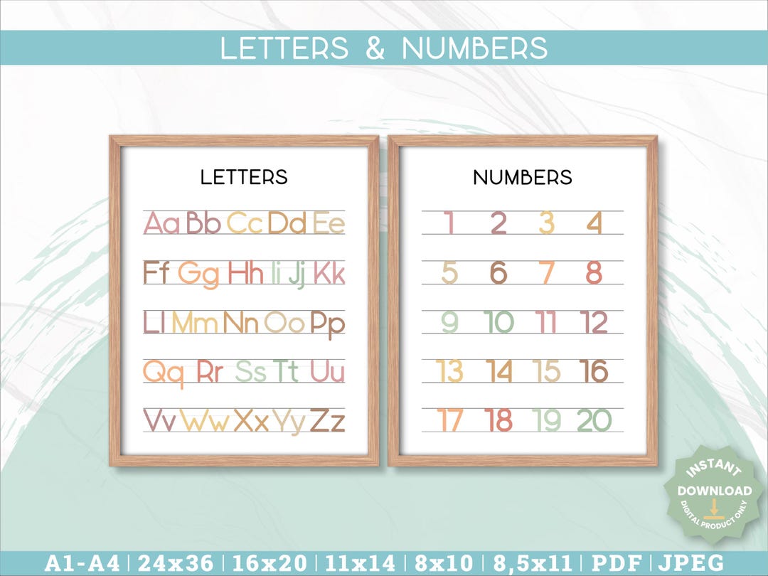 Alphabet & Numbers Posters + Shapes Gift! Cursive Alphabet. Uppercase ...