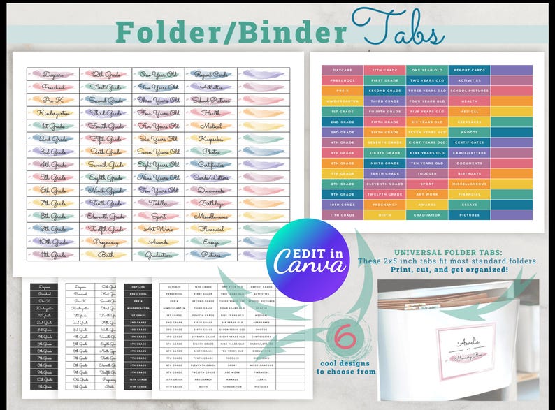 Editable Memory Box Tabs, Printable Folder Tabs, Filing System, File ...