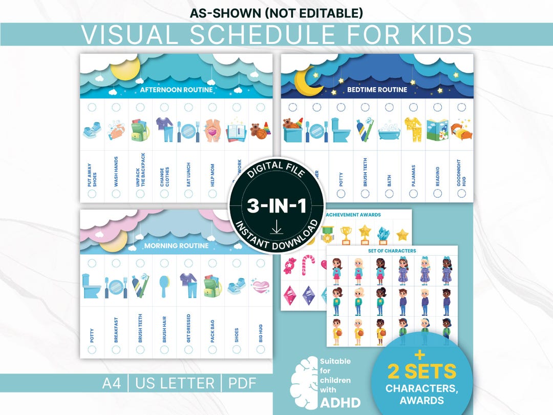 Visual Schedule for Kids Bundle - Morning Afternoon Bedtime Routine ...