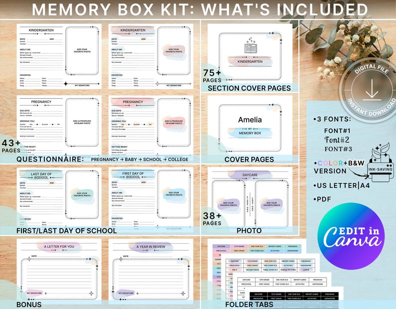 School Memory Box Printable, Milestone Tote Labels, School Keepsake Box ...