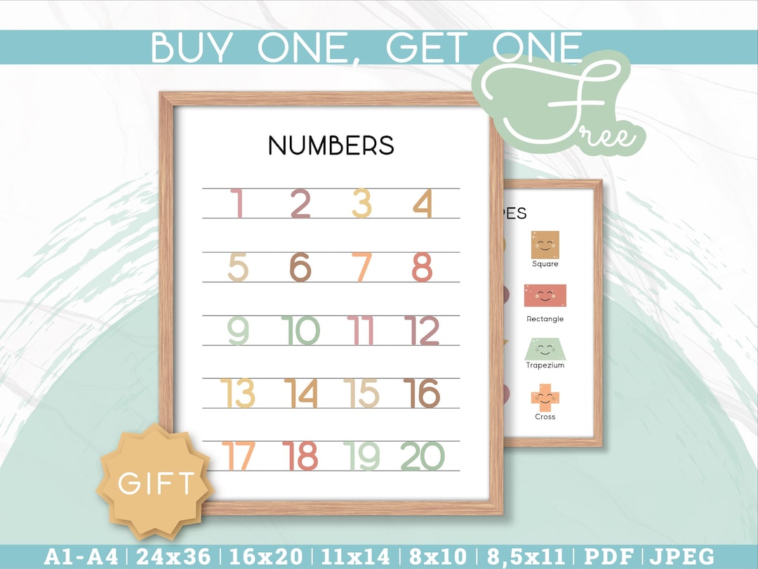 My First Numbers: Counting to 20 + Bonus Shapes Poster, Montessori Math ...