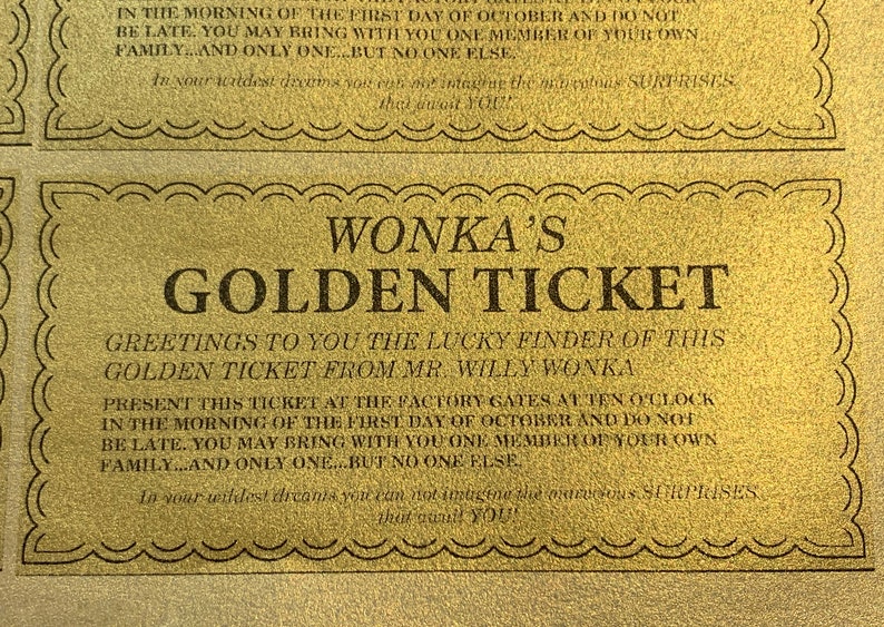 Replica Willy Wonka Golden Tickets. Novelty 1971 Movie Design. 6 per ...
