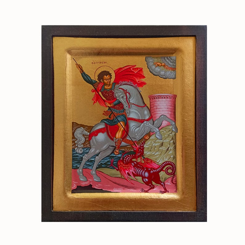 St George Dragon Orthodox Icon Hand Painted Byzantine Icon Greek Icon ...