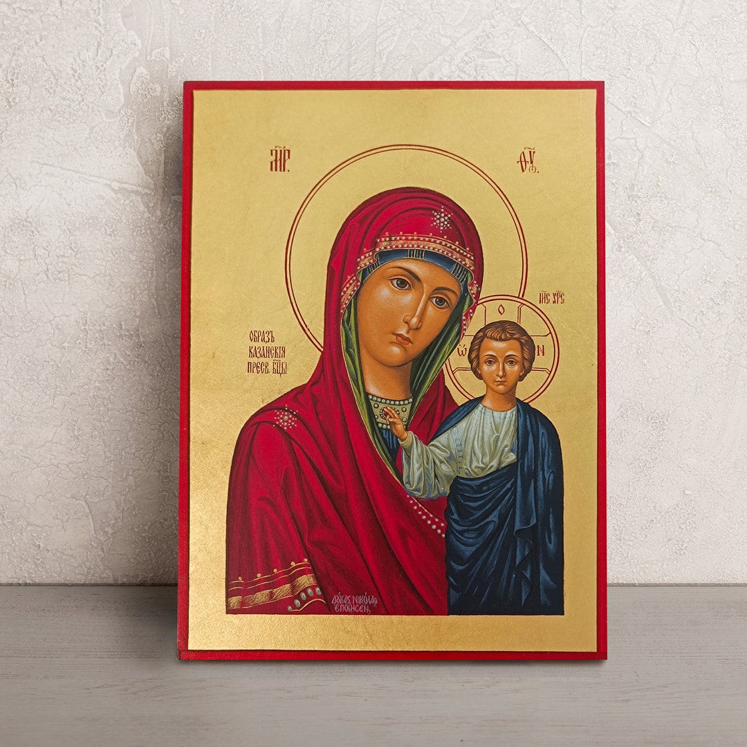Hand Painted Virgin Mary Icon Greek Orthodox Icon Byzantine Christian ...