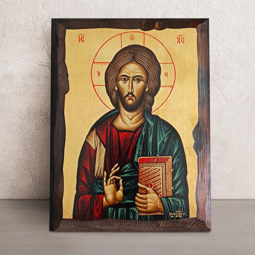Hand Painted Jesus Christ Icon • Greek Orthodox Icon • Pantocrator ...