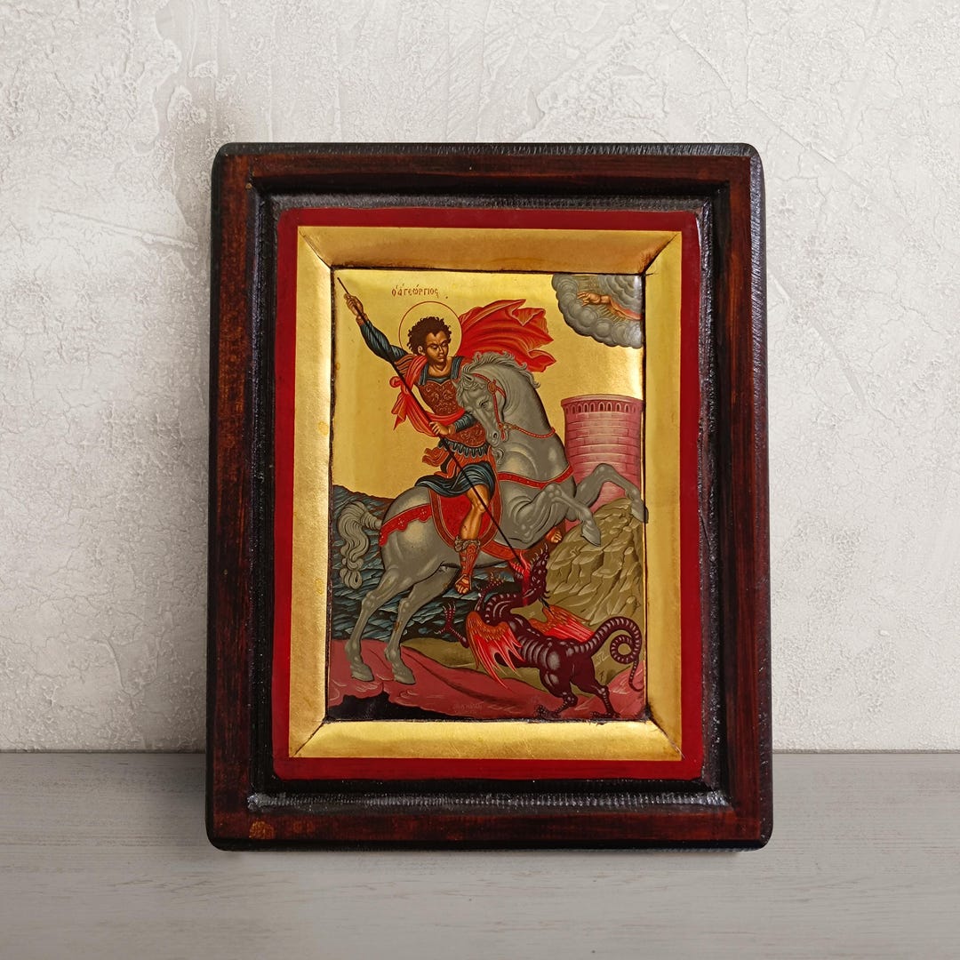 St George Dragon Orthodox Icon Hand Painted Byzantine Icon Greek Icon ...